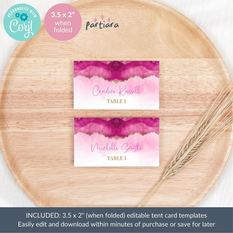 Editable Fuchsia Pink Name Card Template Ladies Birthday Dinner Party ...