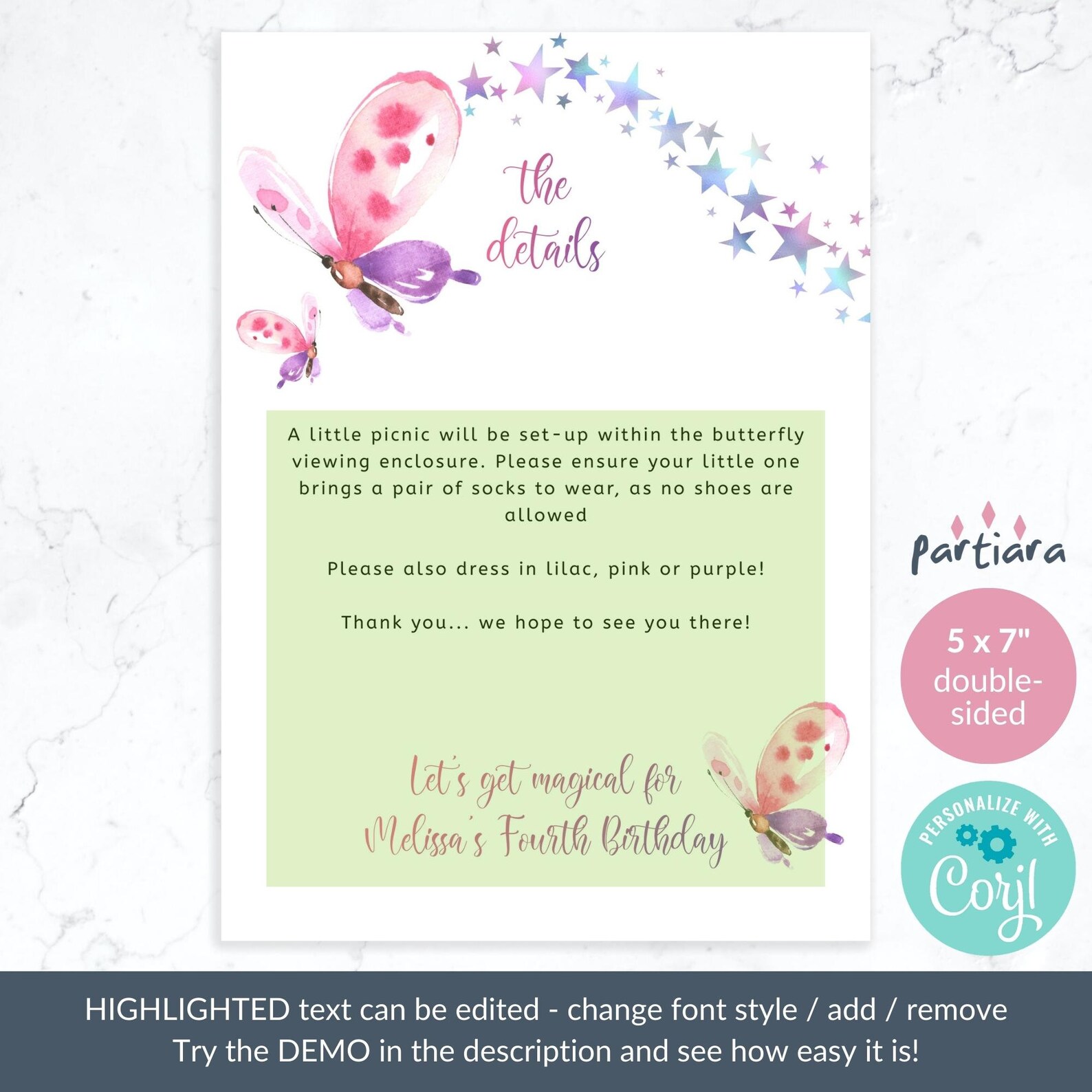 4th Birthday Invitation Butterfly Four Ever Magical Party Printable for ...