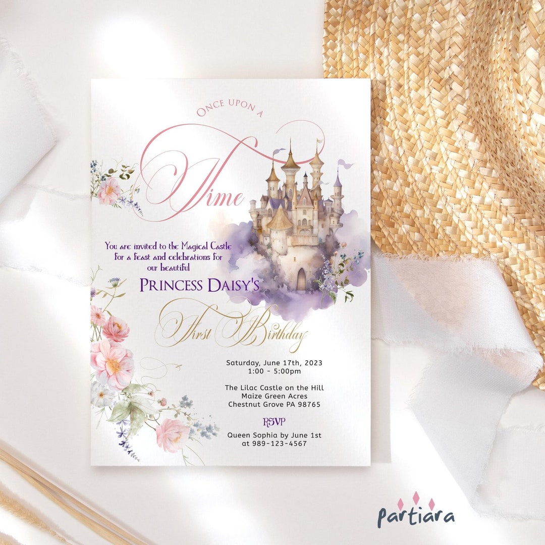 Editable Princess Birthday Party Invitation Wildflower 1st Birthday Once Upon a Time Tea Party ...