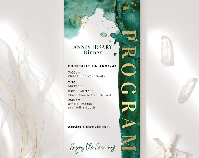 Editable Modern Green Gold Menu and Event Program Card Template, Thank ...