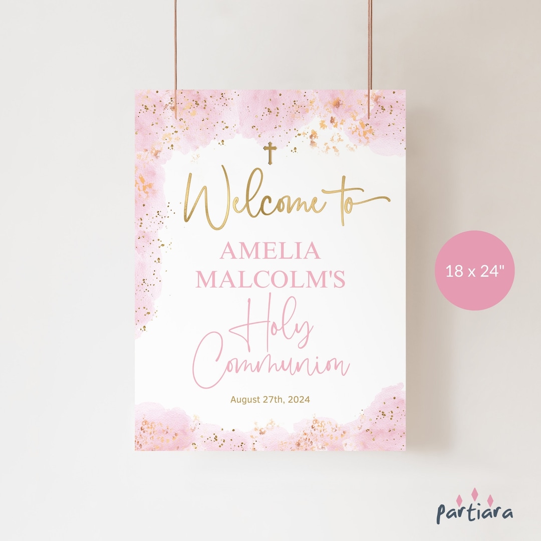 Girl Communion Welcome Sign Template, Editable First Holy Communion ...