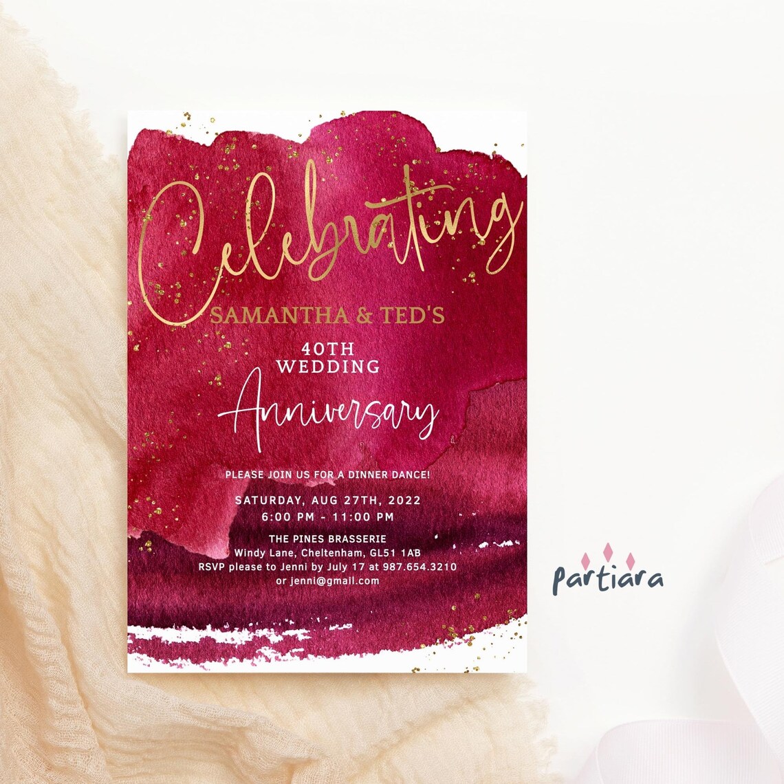 Ruby Wedding Anniversary Invitation Printable 40th Anniversary | Etsy ...