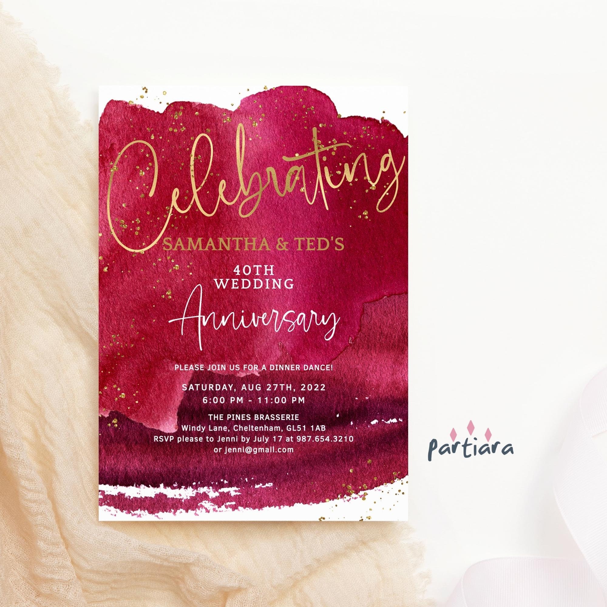 Ruby Wedding Anniversary Invitation Printable 40th Anniversary - Etsy UK