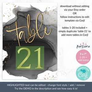 Black Gold Table Numbers Printable Graduation Party Tables Decor Men or ...