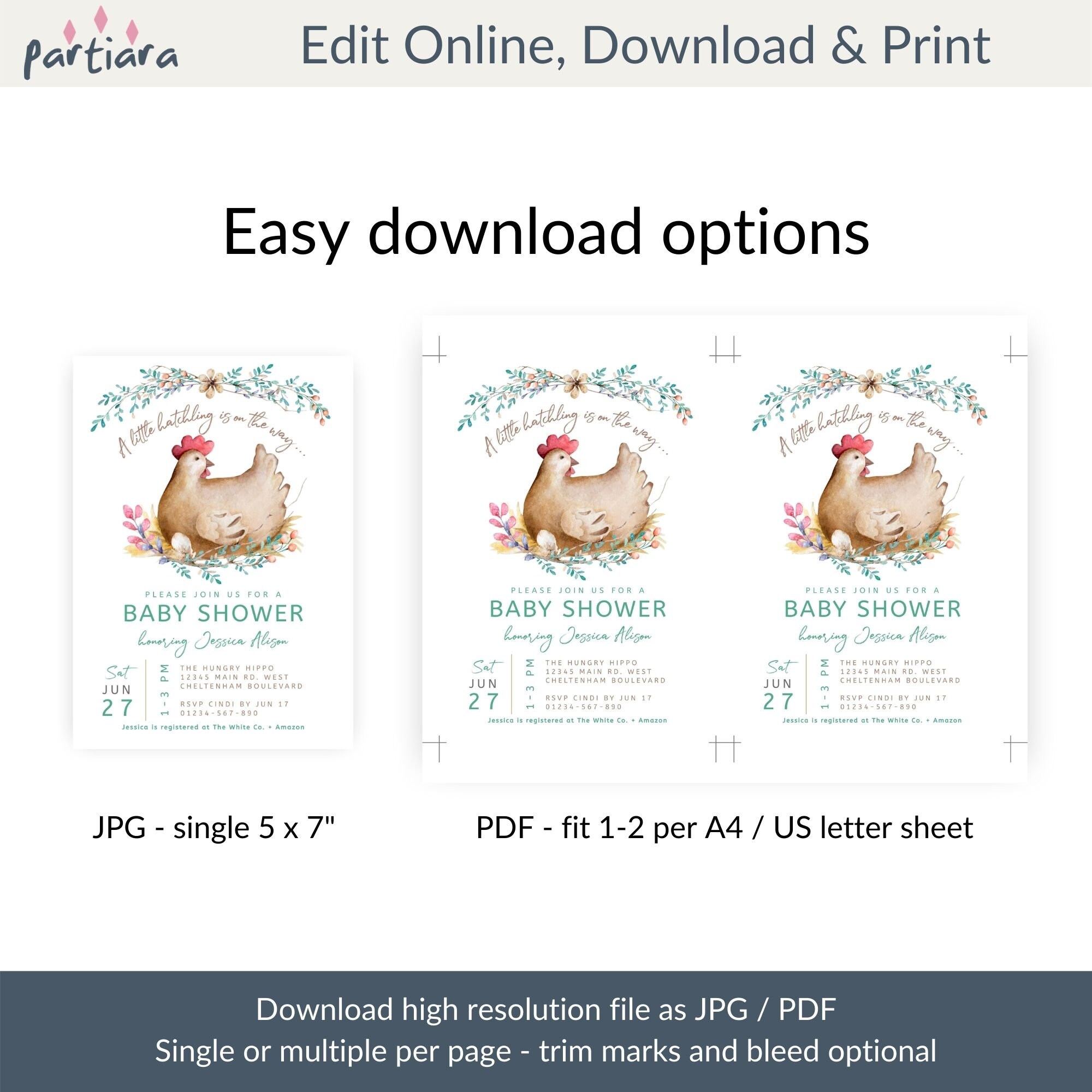 Chicken Baby Shower Invitation Editable Boy Girl Rustic - Etsy