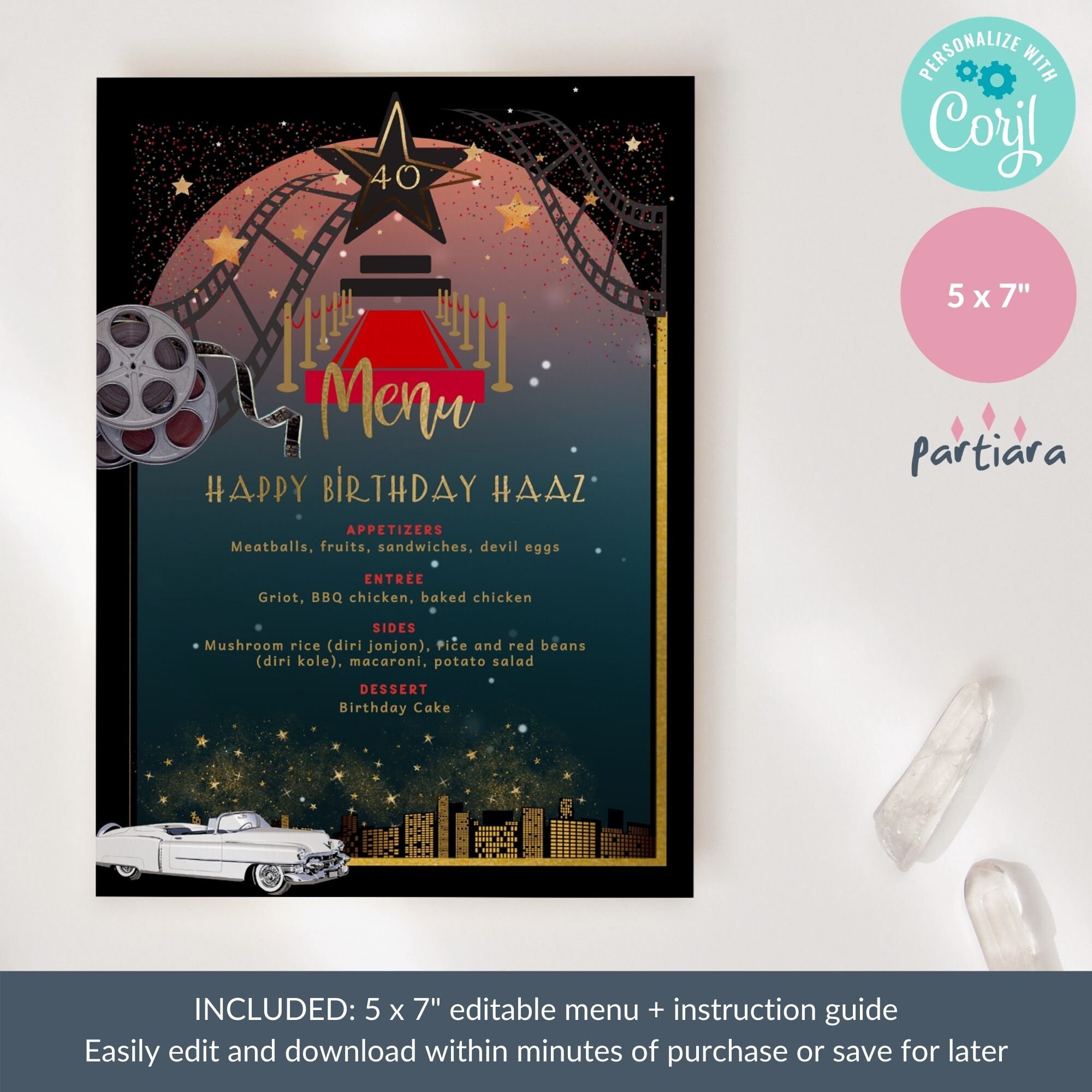 Hollywood Theme Party Menu Card Birthday Menus Red Carpet | Etsy