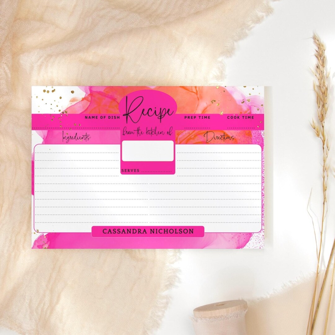 Tropical Recipe Card Template, Bridal Shower Invitation Inserts ...