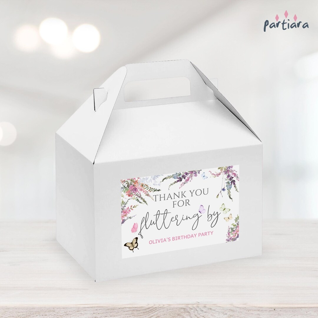 Wildflower Treat Box, Butterfly Birthday Gable Labels Printable, Pastel ...