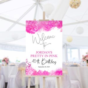 Pink Silver Welcome Sign 40th Birthday Poster Printable, Girls Hot ...