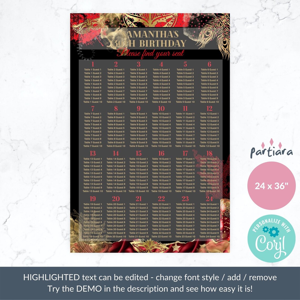 Mardi Gras Table Seating Chart Printable Masquerade Ball - Etsy