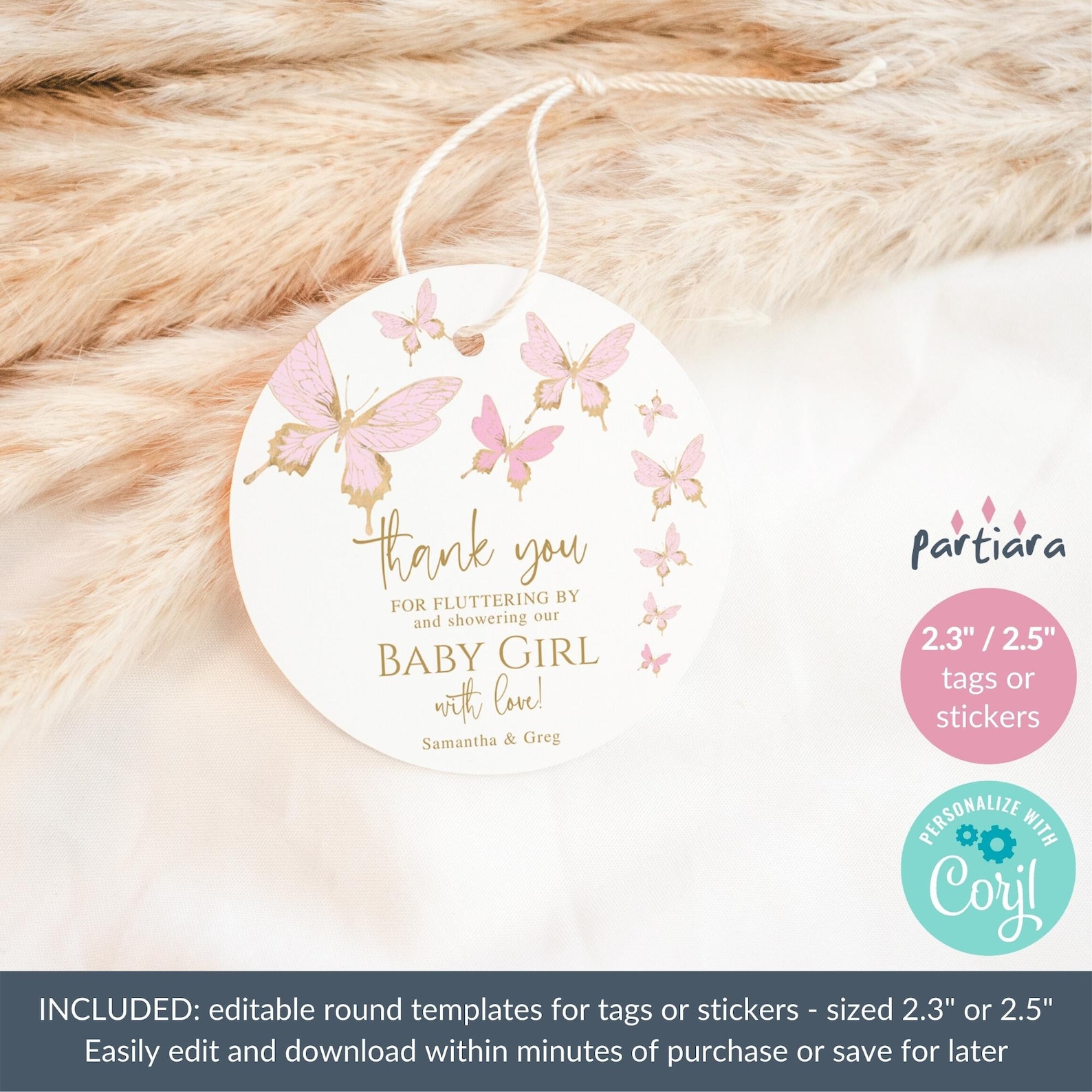 Pink Gold Butterfly Tags Printable Girl Baby Shower Favors - Etsy