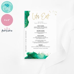 Emerald Green Menu Template, Birthday Dinner Party Table Menus ...