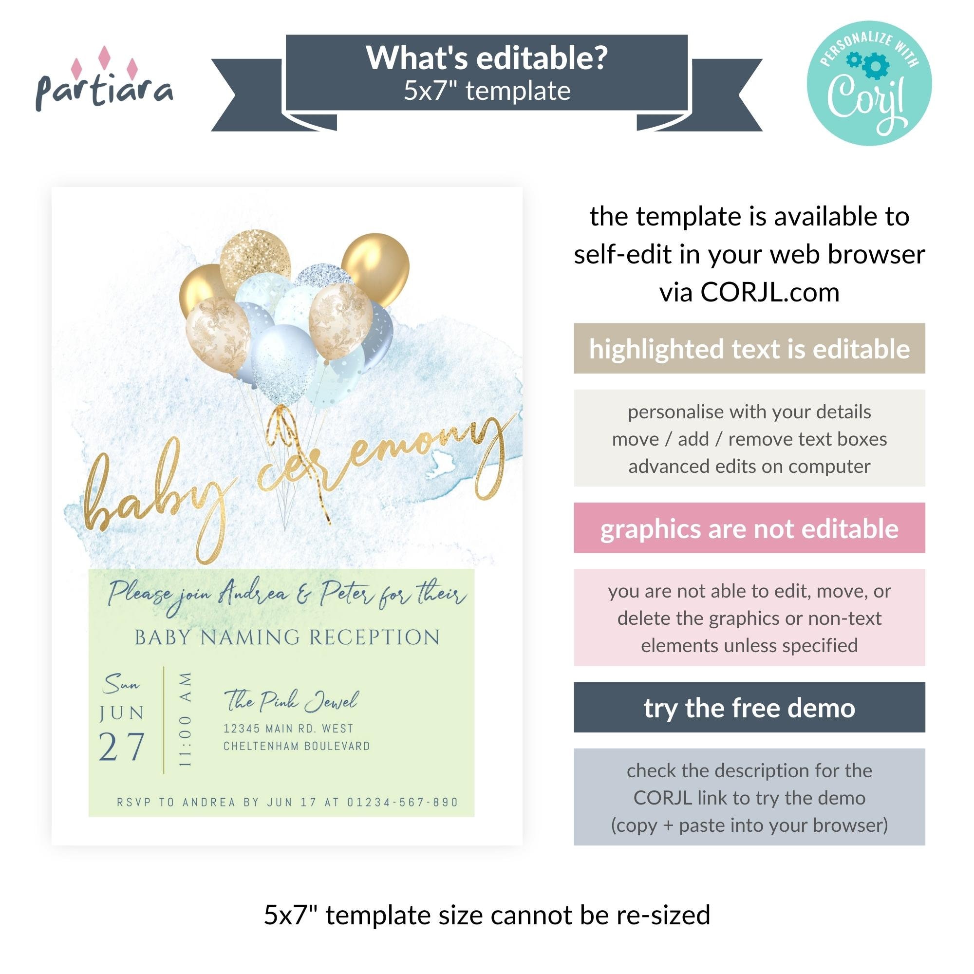 Boy Baby Ceremony Invitation Printable Naming Day Celebration - Etsy