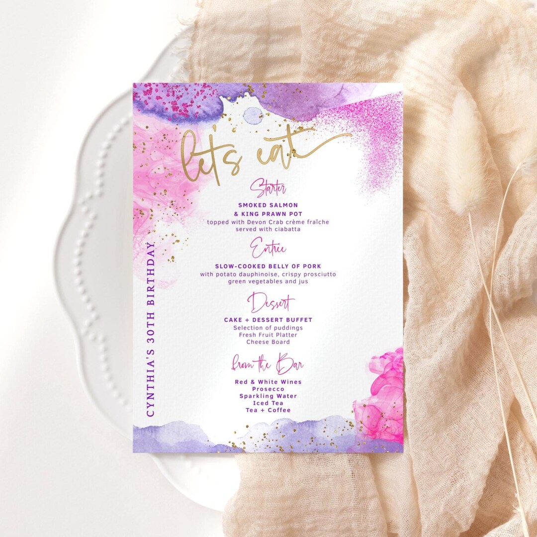 Teen Girls Birthday Menu Template, Hot Pink Dinner Party Menus ...