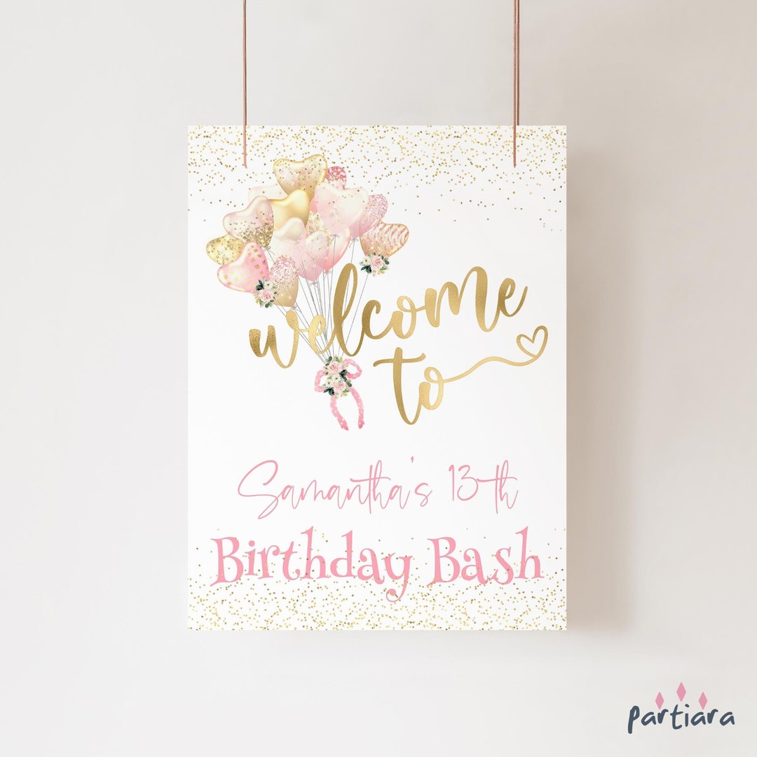 Teen Girl Birthday Welcome Sign Printable Balloons Tea Party Welcome ...