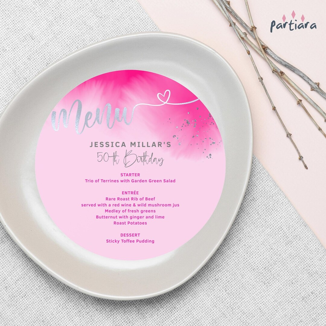 Hot Pink Menu Charger Card Template, Round Plate Insert Menus Printable ...