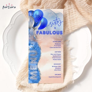 Royal Blue Menu Card Ladies Silver Blush Pink Dinner Party Slim Table ...