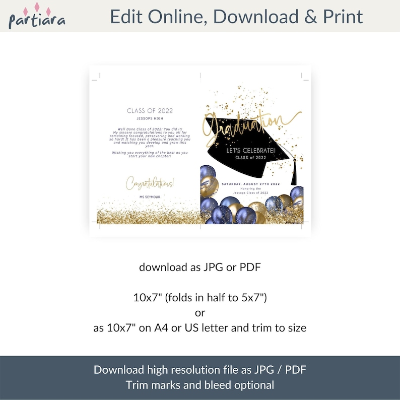 Graduation Program Self Editable Navy Blue Gold College High School or ...