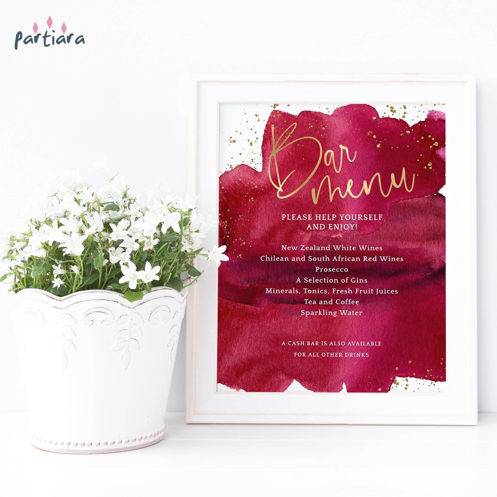 Ruby Red Gold Bar Menu Sign Printable Birthday Party Bridal - Etsy ...