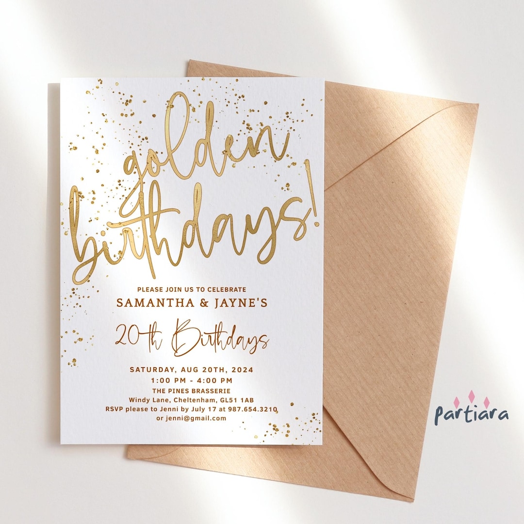 Joint Golden Birthday Invitation Template, Girls Golden Party Invite ...