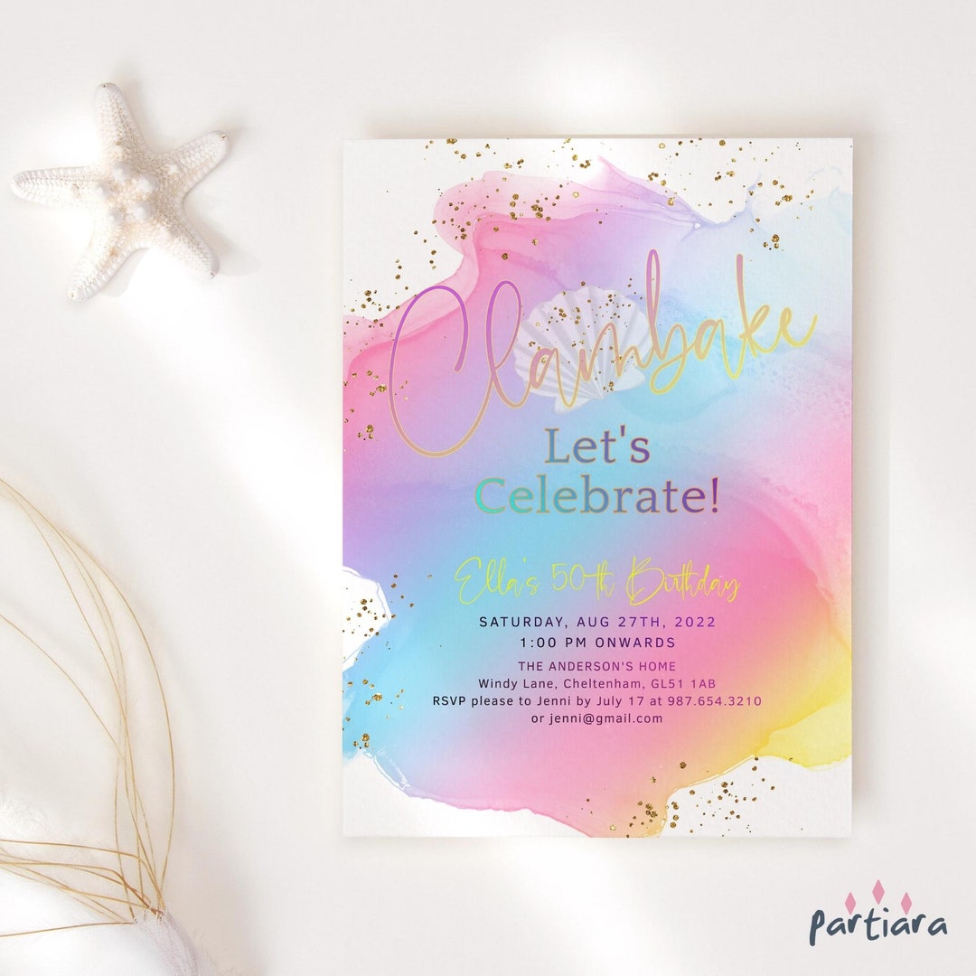 Clambake Party Invite Printable Spring or Summer Backyard Birthday ...