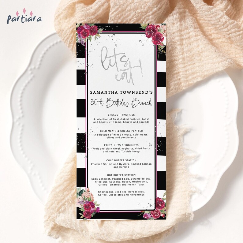 Editable Menu Card Birthday Table Menus Ladies Parisienne - Etsy