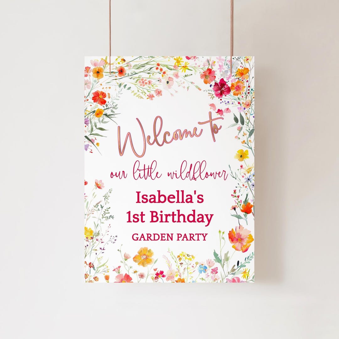 Wildflower Welcome Sign Printable, Ladies Birthday Garden Party Welcome ...