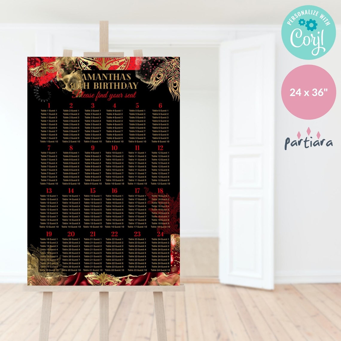 Mardi Gras Table Seating Chart Printable Masquerade Ball - Etsy