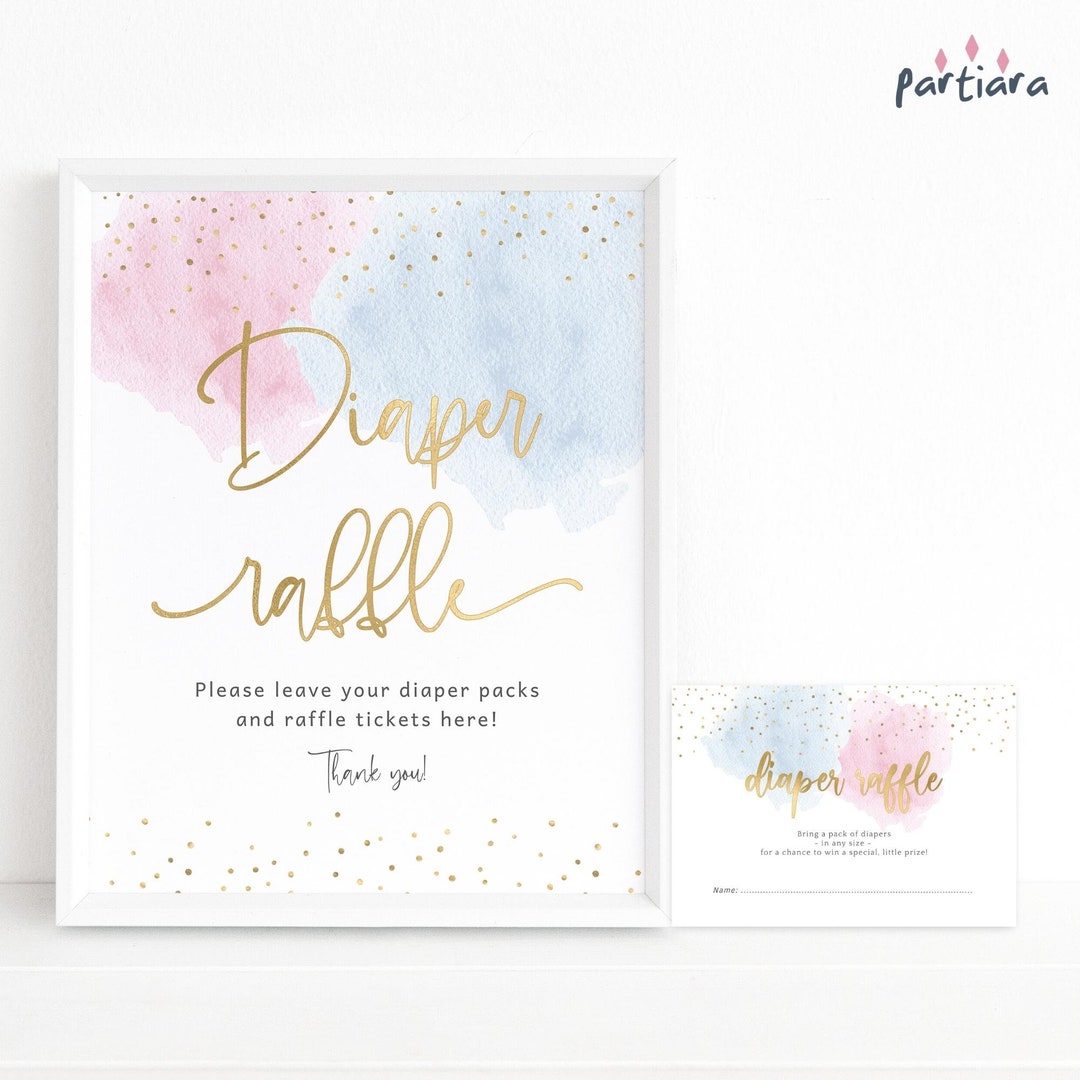 Baby Diaper Raffle Sign Baby Shower Party Table Poster Blue Pink Smoke ...