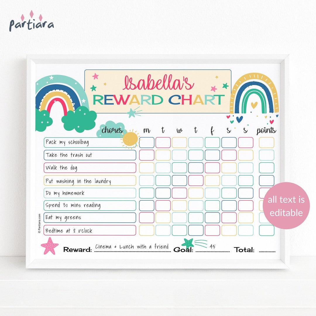 Rainbow Rewards Chart Printable Girls Homework Schedule Daily Chores ...