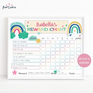 Rainbow Rewards Chart Printable Girls Homework Schedule Daily Chores ...