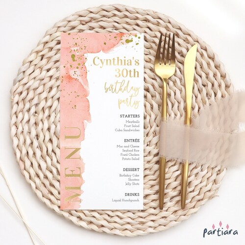 Editable Birthday Party Menu Card Template Black and Gold - Etsy