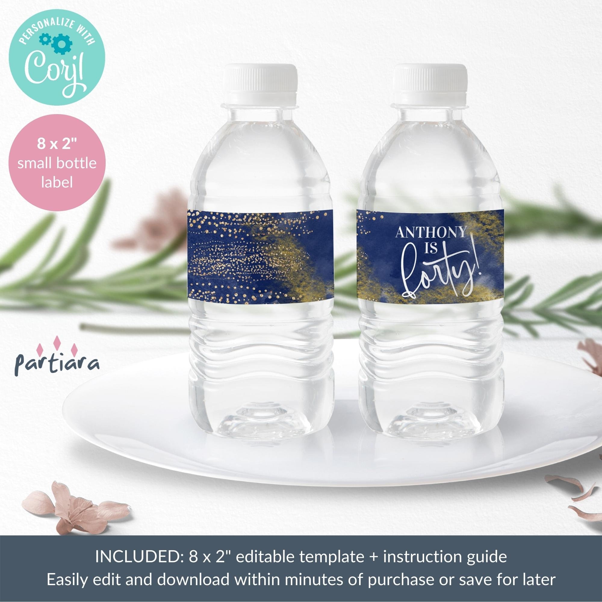 Birthday Water Bottle Label Editable Navy Blue Gold Mens - Etsy