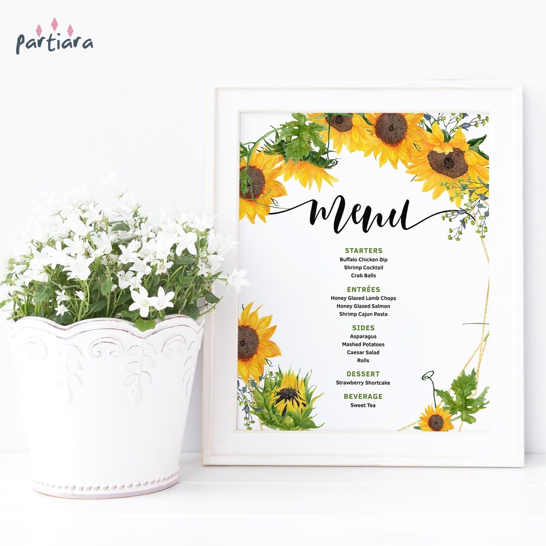 Brunch Menu Sign, Sunflower Harvest Party Menus, Ladies Birthday Lunch ...