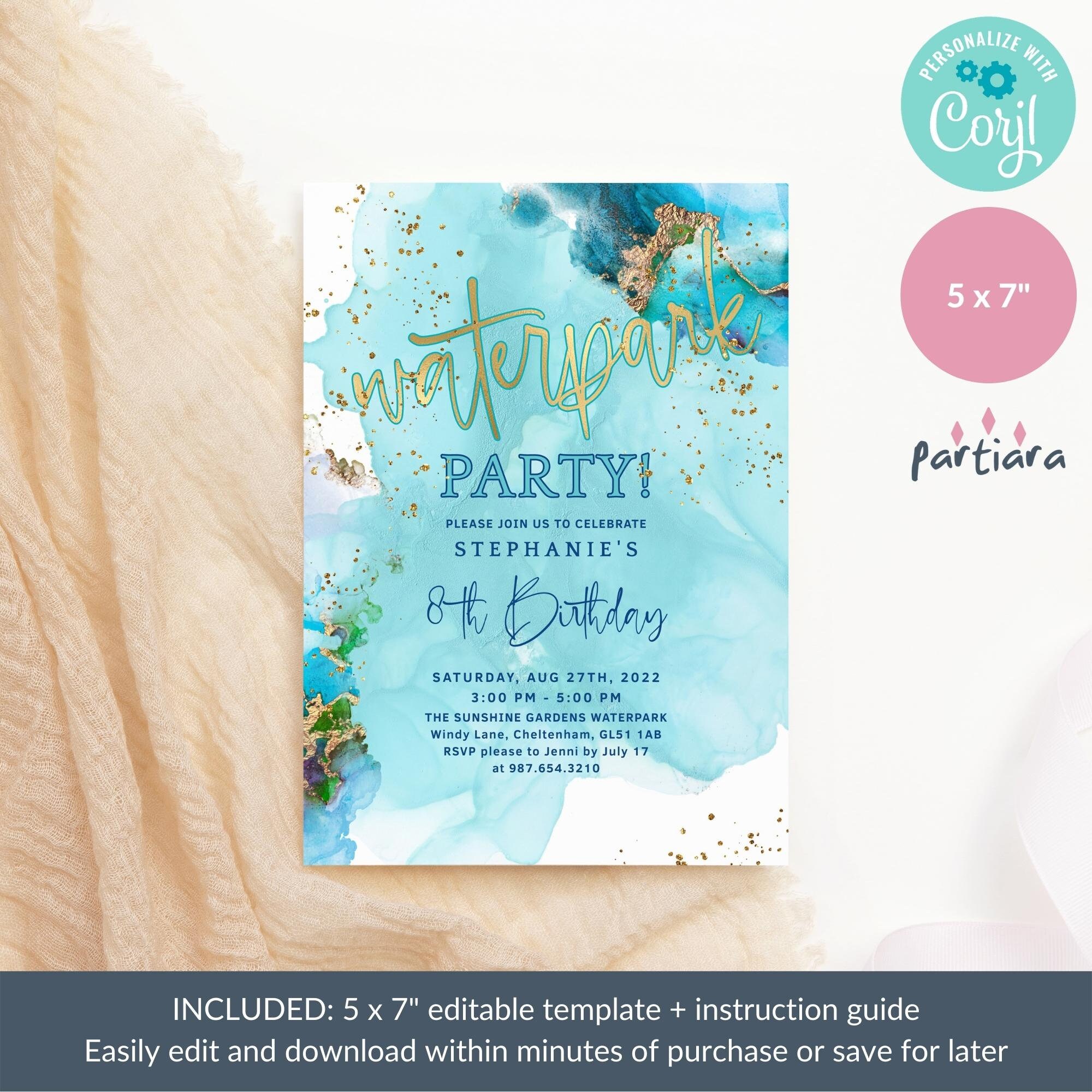 Waterpark Party Invitation Printable Birthday Water Adventure Boy Girl ...