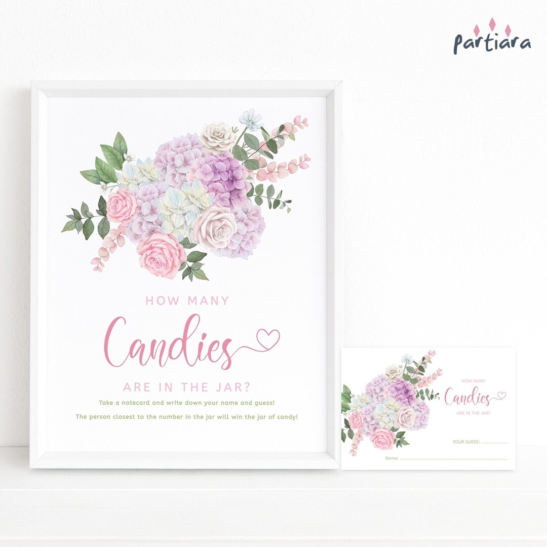 How Many Candies Game Sign Printable Girl Baby in Bloom Baby Shower ...