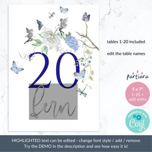 Fairy Butterfly Table Numbers Printable Quinceanera Floral Birthday ...