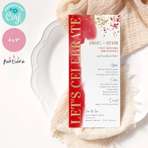 Anniversary Menu Card Dinner Party Table Menus Red Gold Plate Decor ...