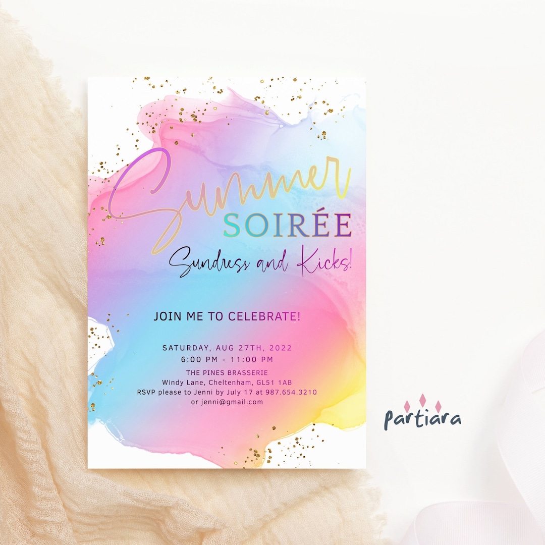 Summer Soiree Invite Printable Ladies Birthday Celebration Digital ...