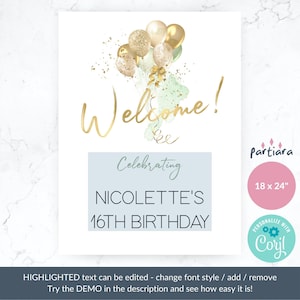 Green Birthday Welcome Sign Template, Teen Girls 16th Party Welcome ...