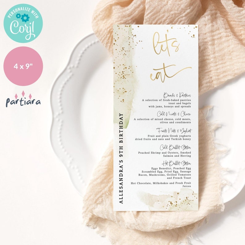 Sage Green Menu Card Template, Birthday Dinner Menus Printable, Pastel ...