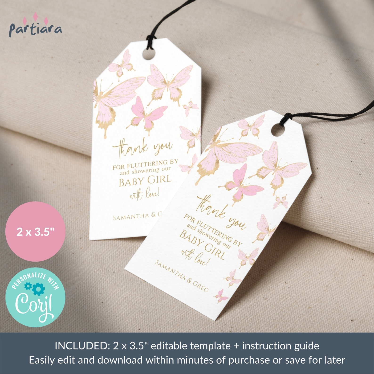 Editable Butterfly Favor Thank You Gift Tag Girl Butterflies - Etsy