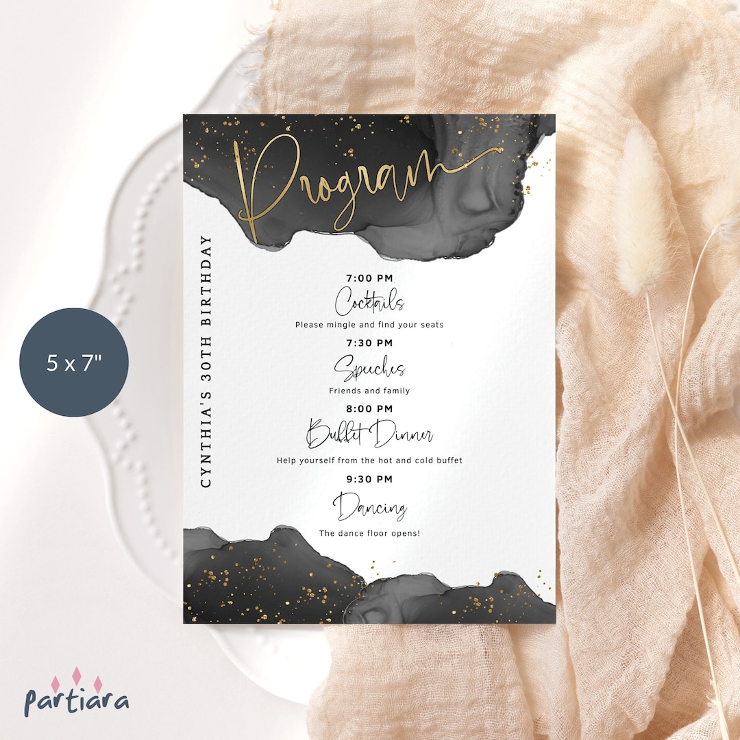 Editable Program Card Template, Birthday Dinner Party Programs ...