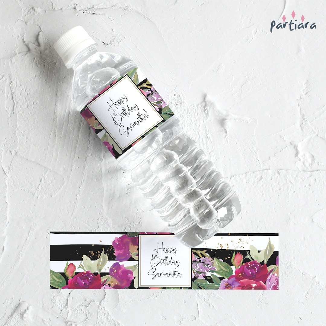 Ladies Water Bottle Label Template: Birthday Floral Labels Printable ...