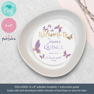 Quinceanera Plate Charger Butterfly Printable Welcome Birthday Party ...