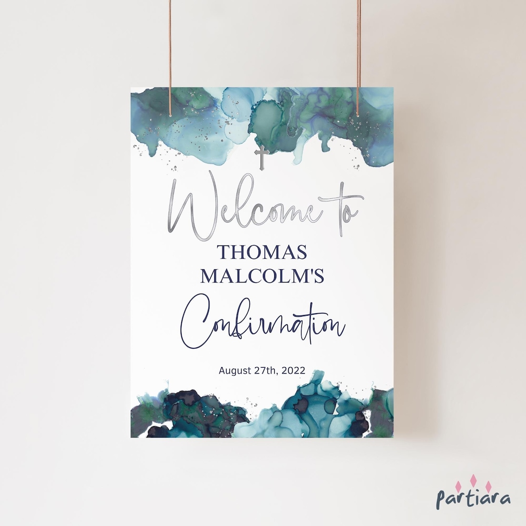 Baptism Welcome Sign Teal Party Printable, Confirmation Welcome Poster ...