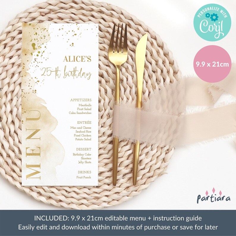 All White Gold Birthday Menu Cards Ladies Night Party Table - Etsy