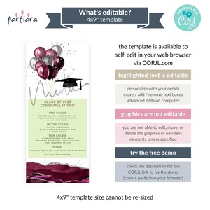 Editable Graduation Menu Template Maroon Silver Grad Dinner Party Table ...