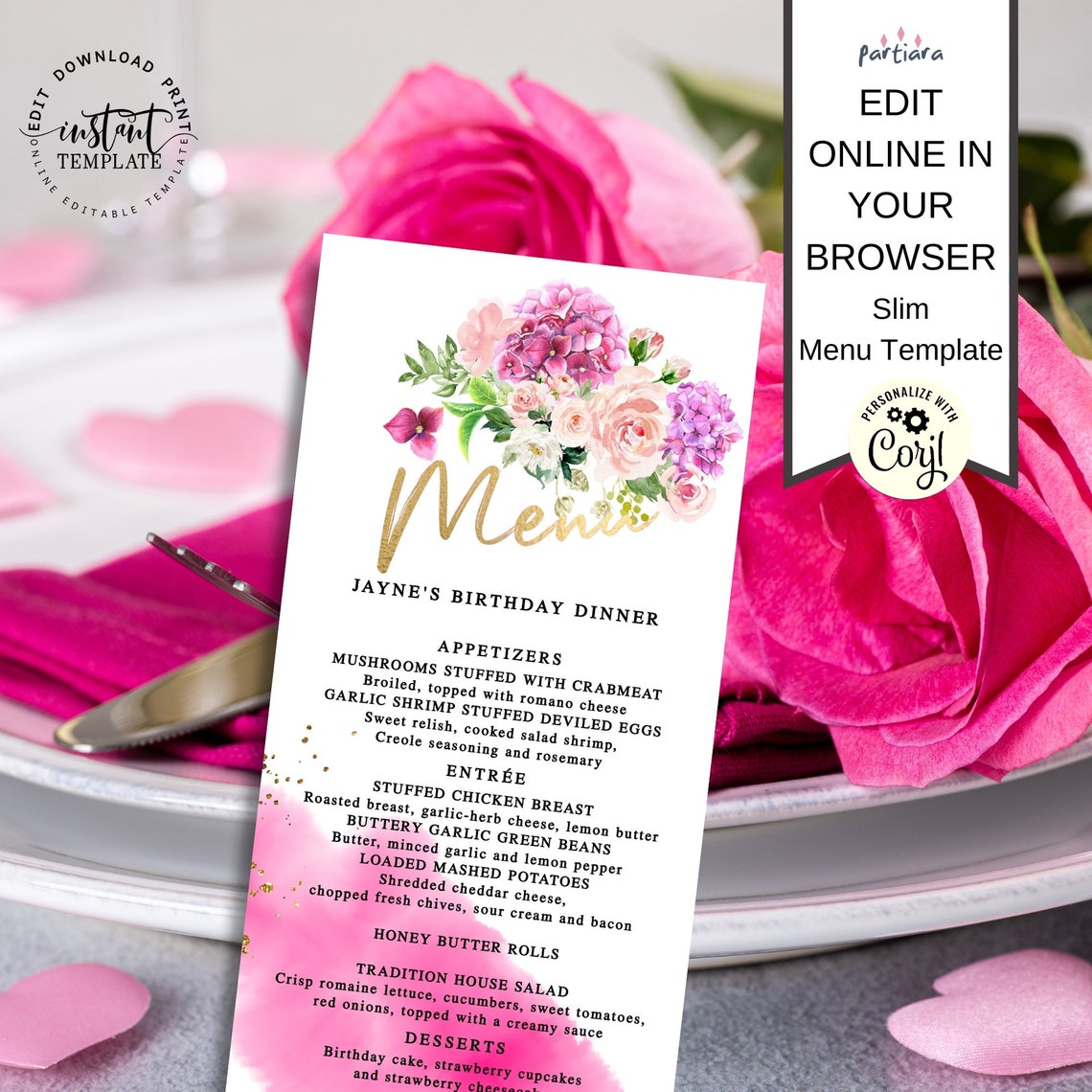 Birthday Menu Card Template Editable Table Menu Cards Hot | Etsy