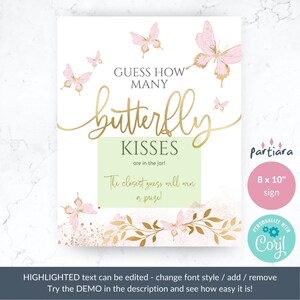 Pink Gold Butterfly How Many Kisses Bridal Shower Butterflies Party ...